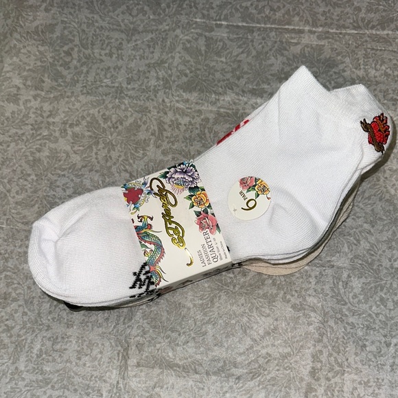 Ed Hardy | Accessories | Ed Hardy White Socks With Red Floral Accents ...